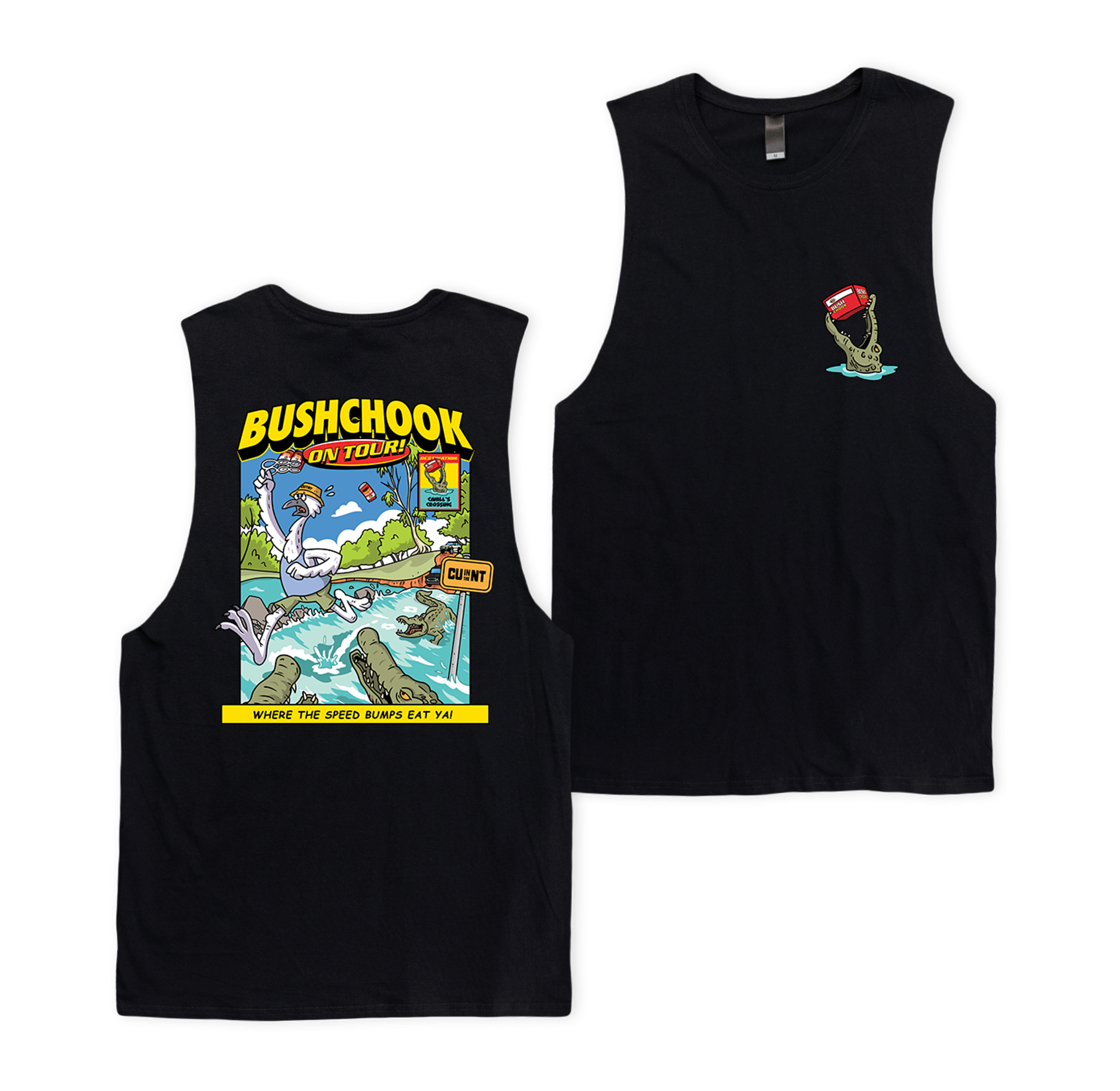 Chooks on Tour: Cahills Crossing Muscle Tee Black – Bush Chook